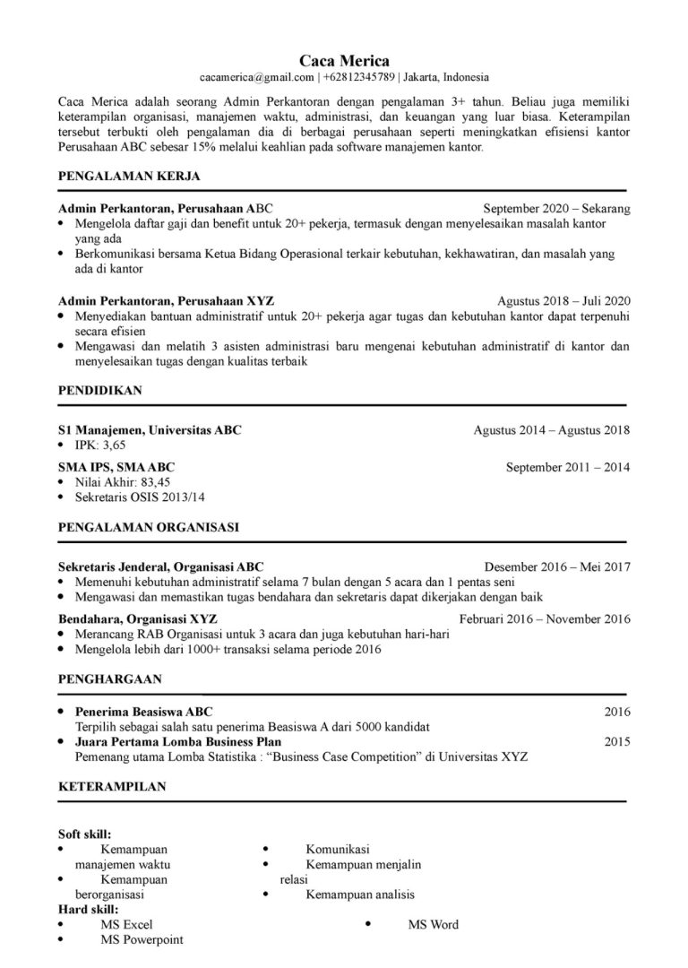 7 Contoh CV Admin Lengkap (Perkantoran, Gudang, dll)