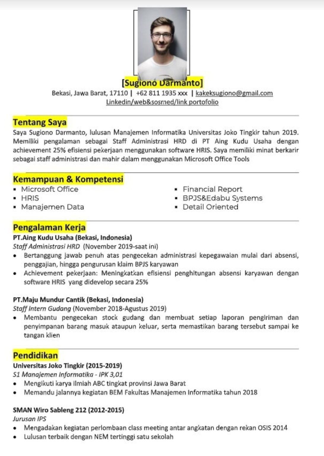 7 Contoh CV Admin Lengkap (Perkantoran, Gudang, dll)