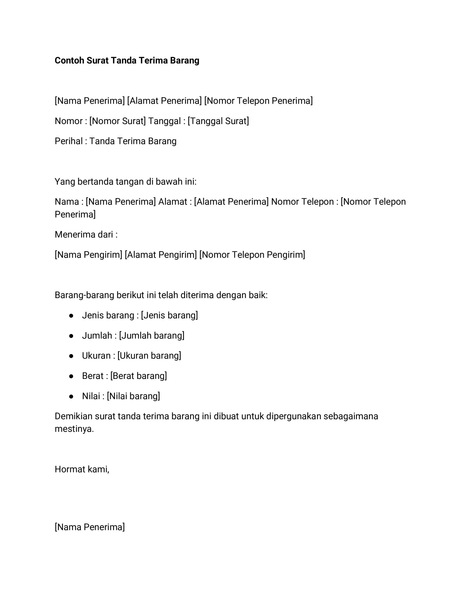 5 Contoh Surat Tanda Terima Barang. Ada Link Download Template-nya!