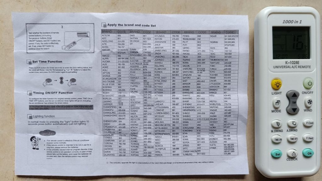 Kode Remote AC Universal 1000 in 1 Berbagai Merek Terlengkap