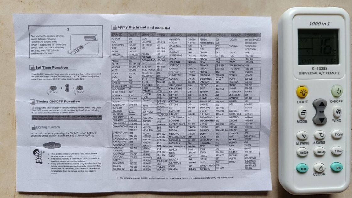 Kode Remote AC Universal 1000 in 1 Berbagai Merek Terlengkap