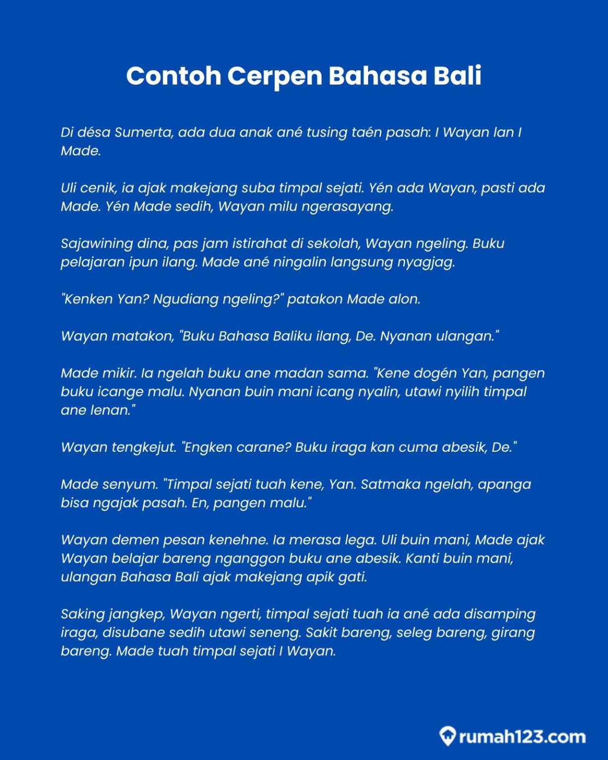 5 Contoh Cerpen Bahasa Bali Singkat Beragam Tema