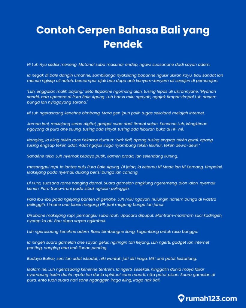 5 Contoh Cerpen Bahasa Bali Singkat Beragam Tema