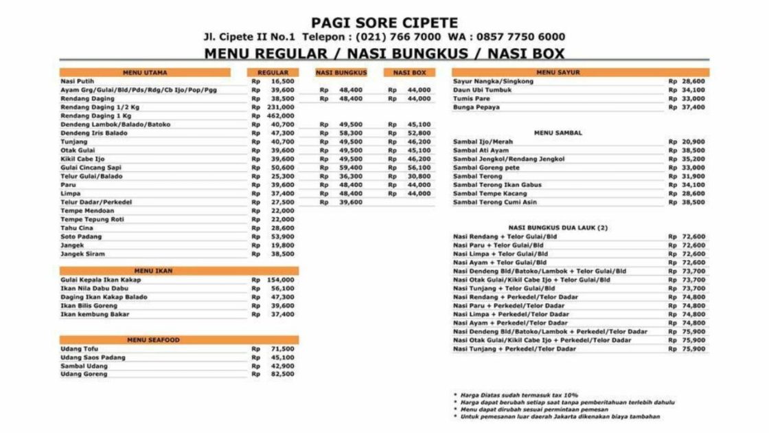 Daftar Menu Pagi Sore dan Harga Terbaru 2025
