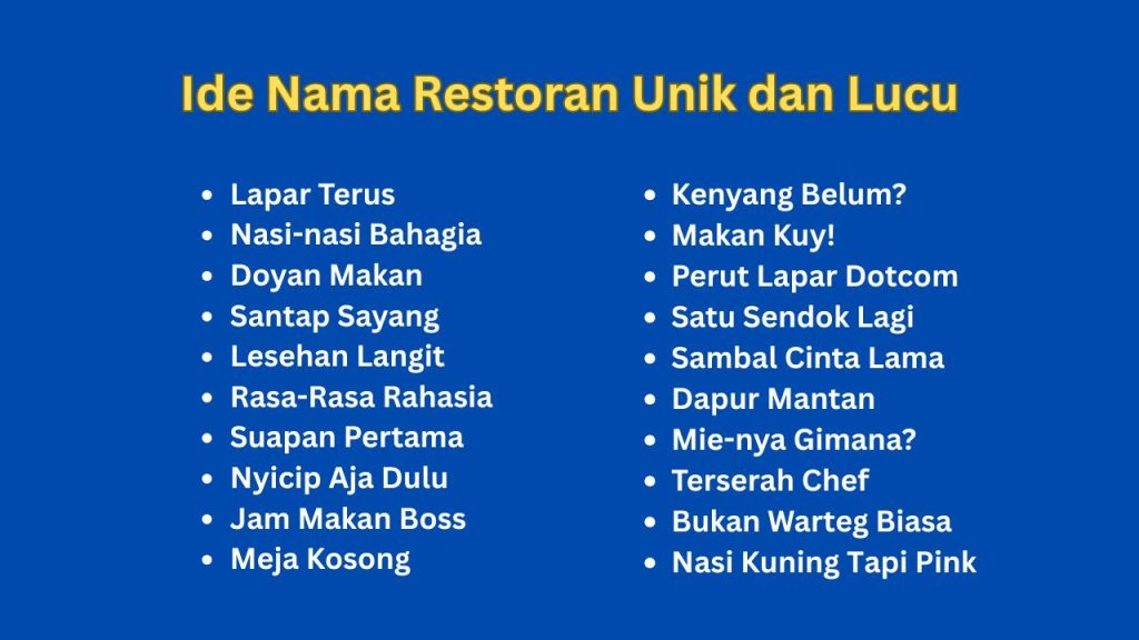 150 Ide Nama Resto Unik dan Lucu, Ampuh Menarik Pelanggan!