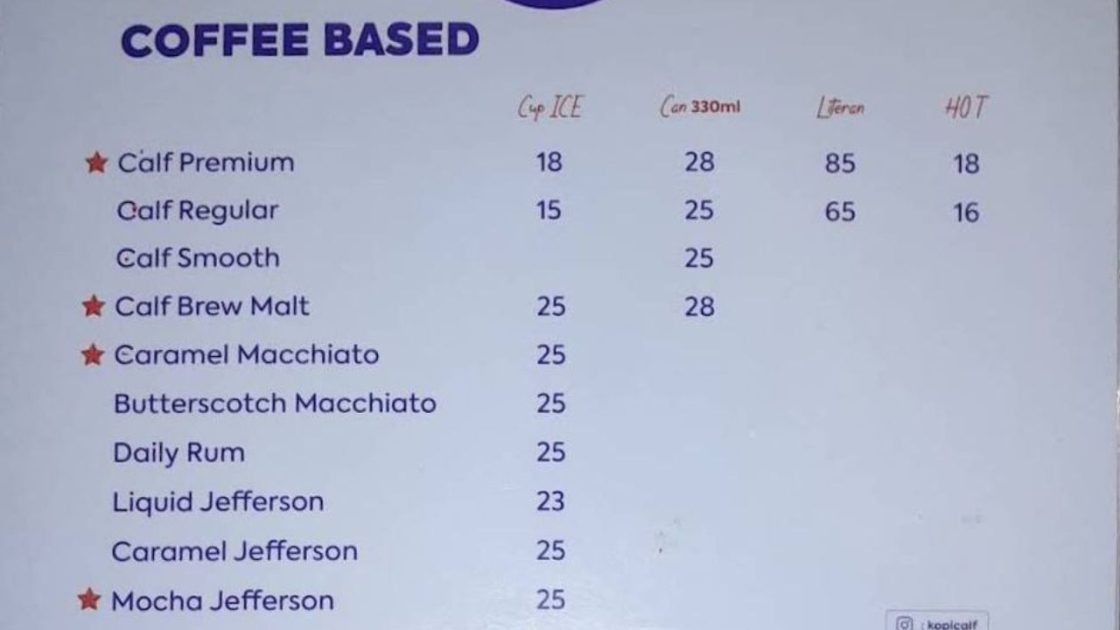 Daftar Menu Calf Coffee dan Harga Terbaru 2025