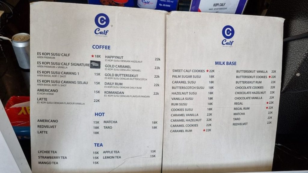 Daftar Menu Calf Coffee dan Harga Terbaru 2025